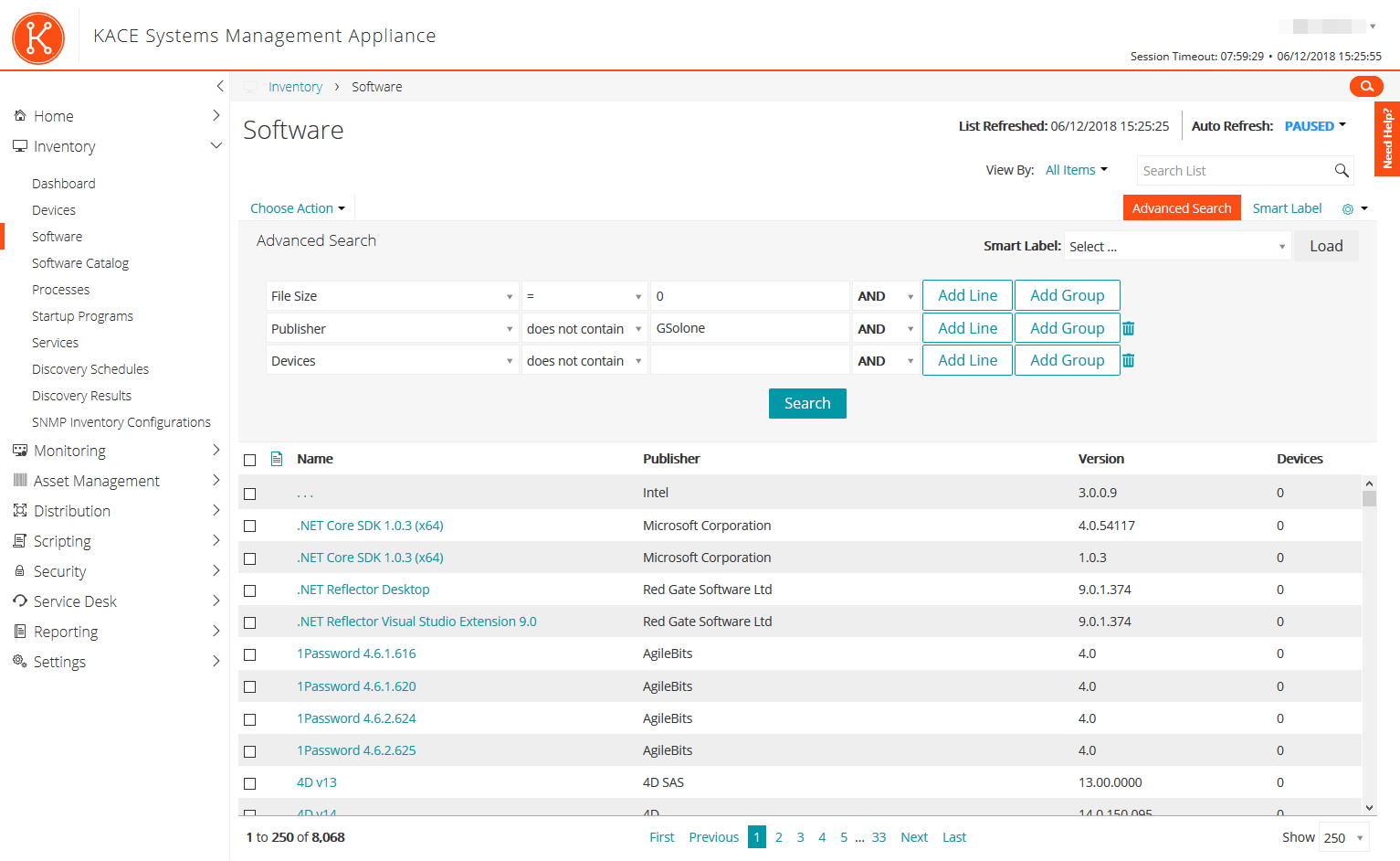 Kace: filtrare facilmente i software con 0 installazioni
