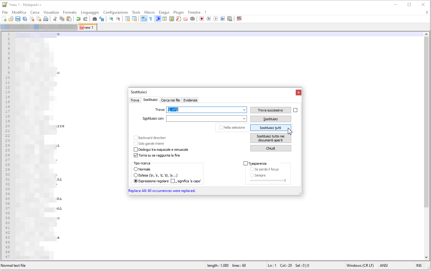 Notepad++: rimuovere un testo compreso tra due caratteri (caratteri ...