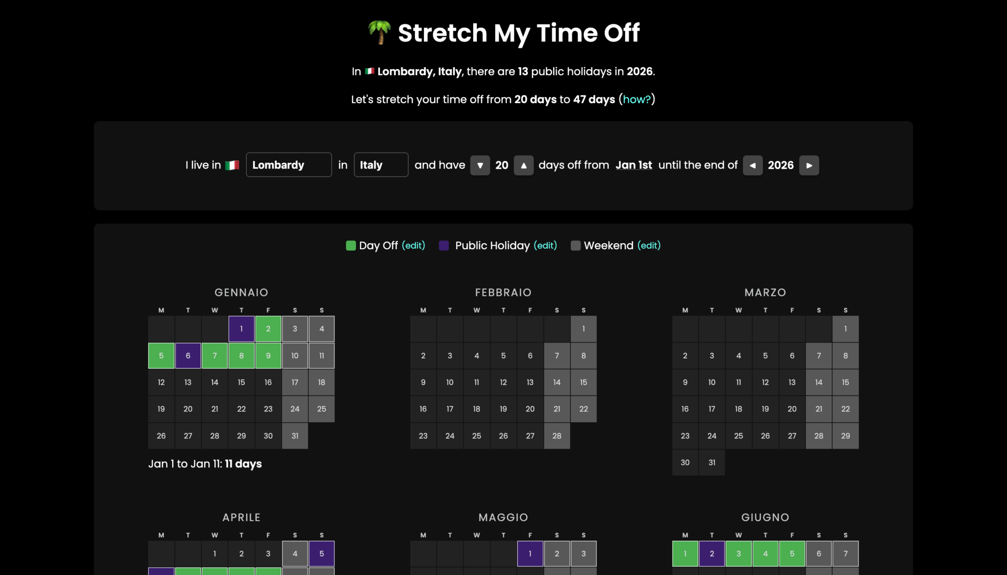 🌴 Stretch My Time Off: fatti dire quando andare in ferie