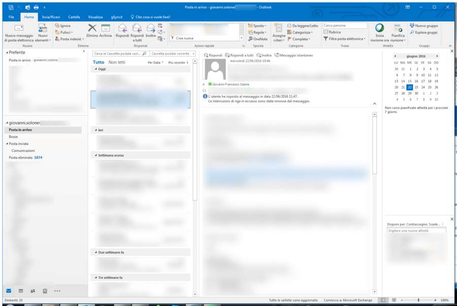 Outlook: comandi contestuali mail fuori posto? (Touch Mode)