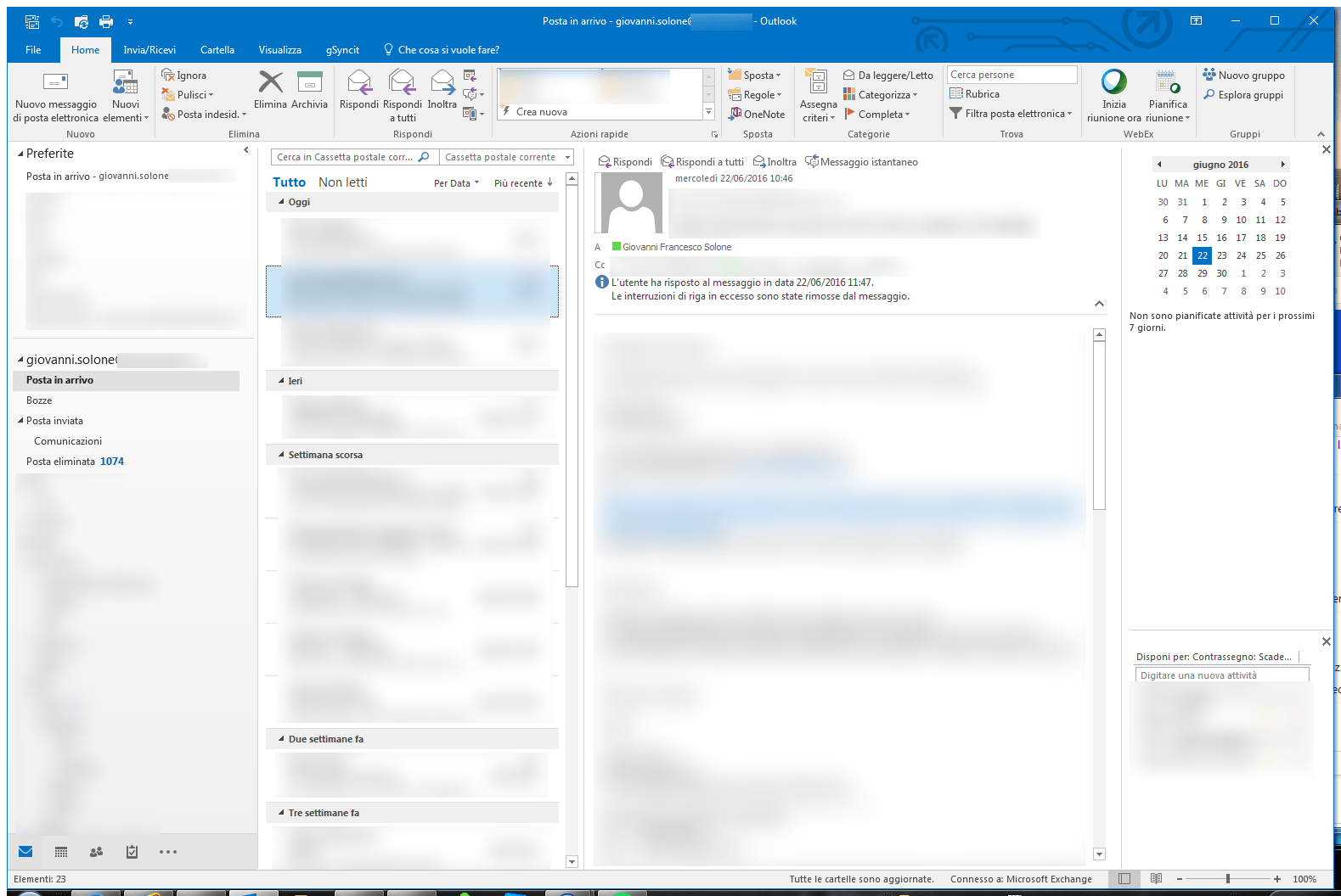 Outlook: comandi contestuali mail fuori posto? (Touch Mode)